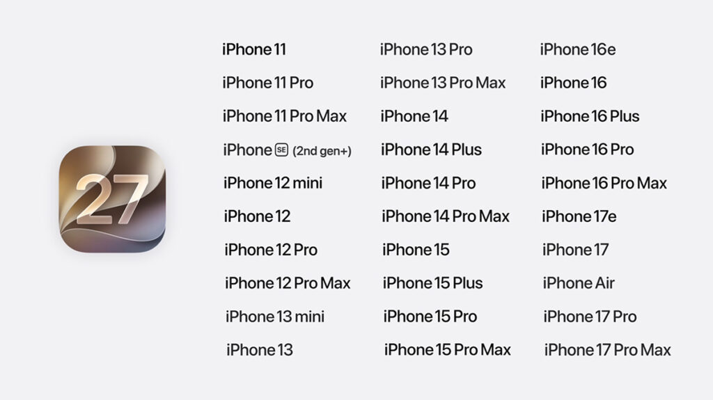 iOS 27 / Apple Intelligence 兼容裝置列表一文睇清！舊至 iPhone 11 可升級、但用 AI 就至少要有「佢 ...